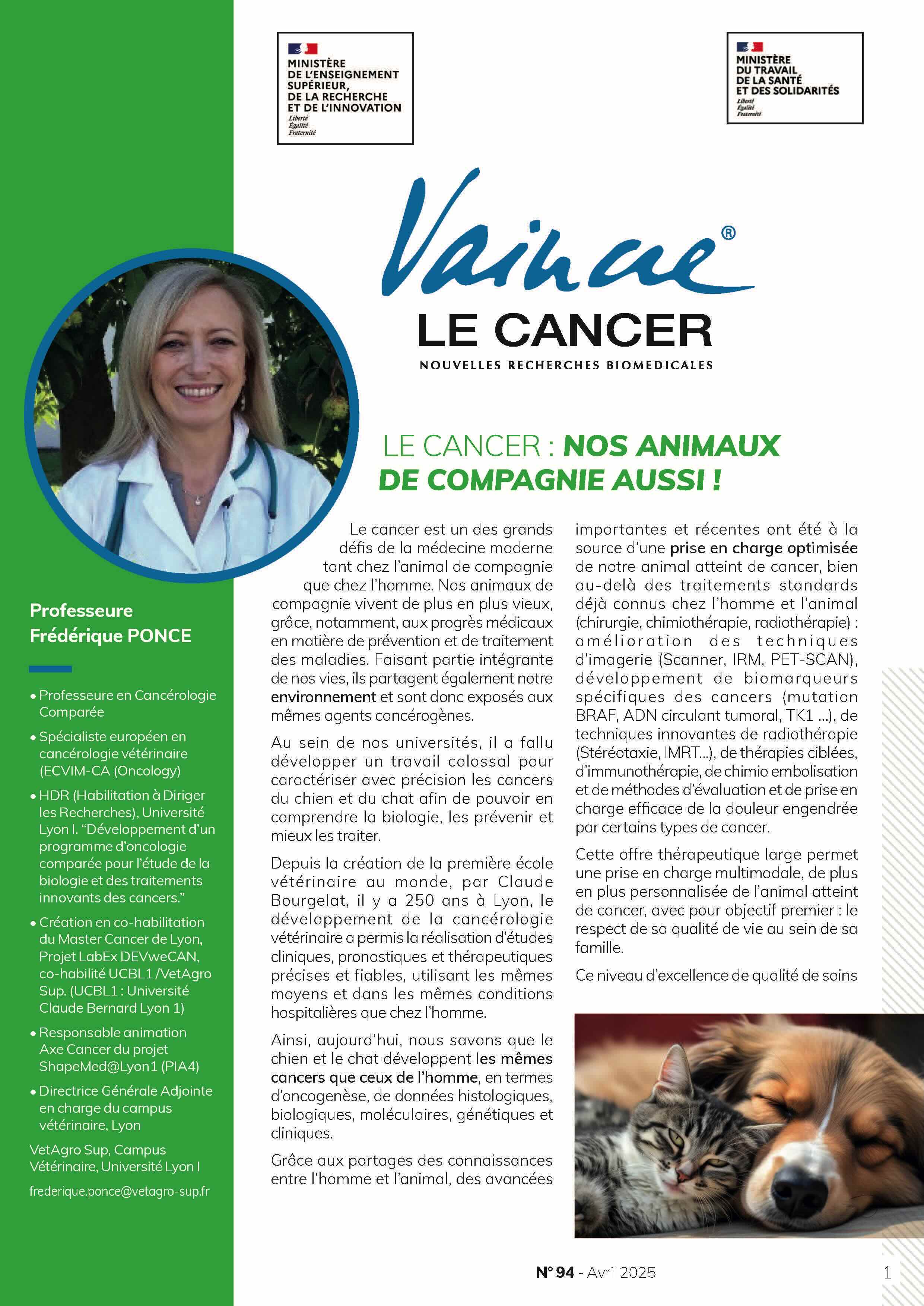 Le cancer : nos animaux de compagnie aussi